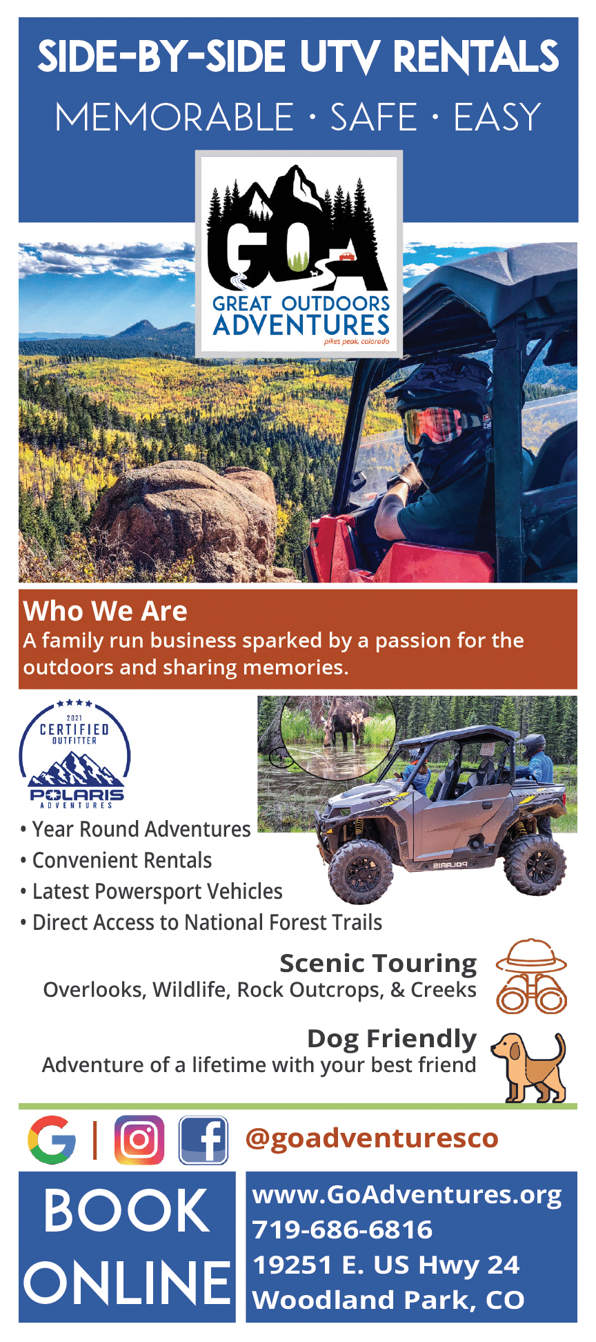 Rack Cards - Great Outdoors Adventures | On & Off Road Tours and Adventures